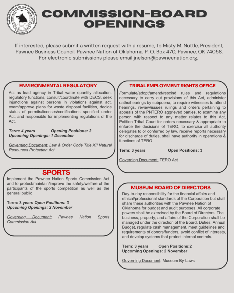 Board Openings & Behavioral Health Opportunities | Pawnee Nation of ...